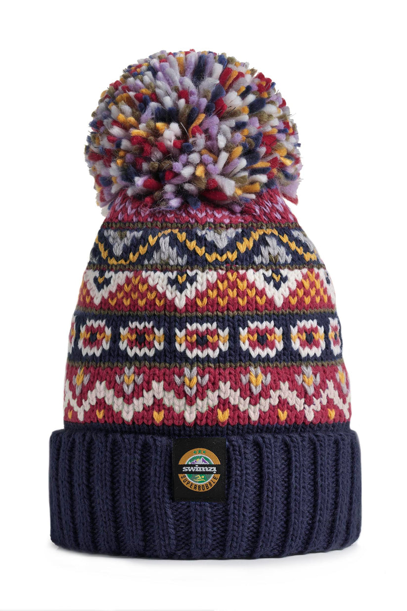 Midnight Blue Traditional Fairisle Super Bobble Hat – SuperBobble