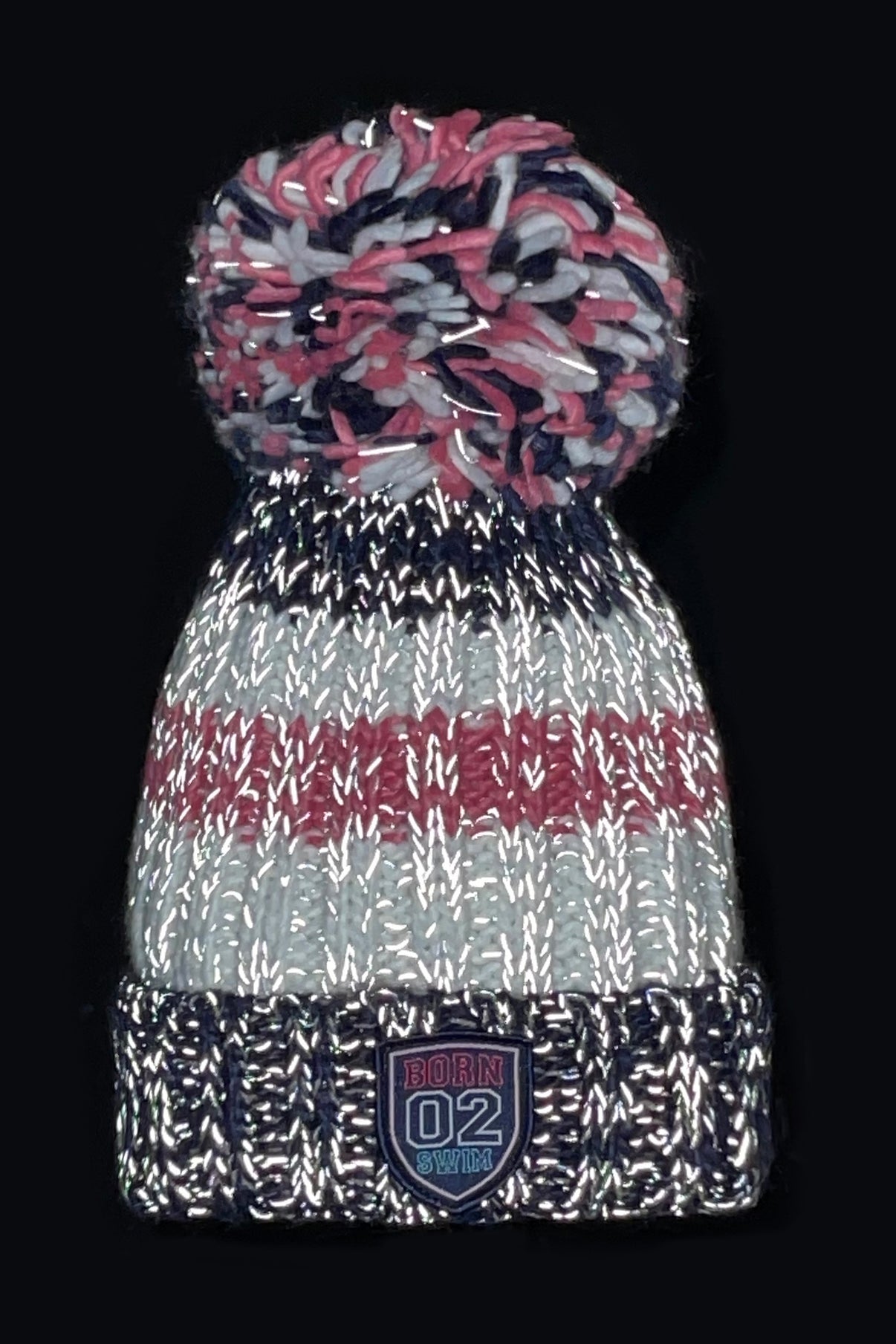 Navy Pink Rib Reflective Super Bobble Hat – SuperBobble